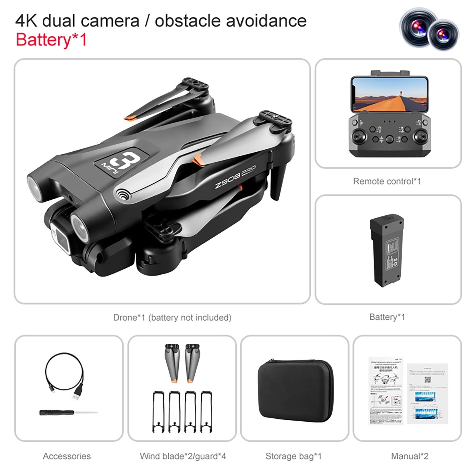 50% off New-border Obstacle Avoidance UAV 4K Dual Camera Aerial ...
