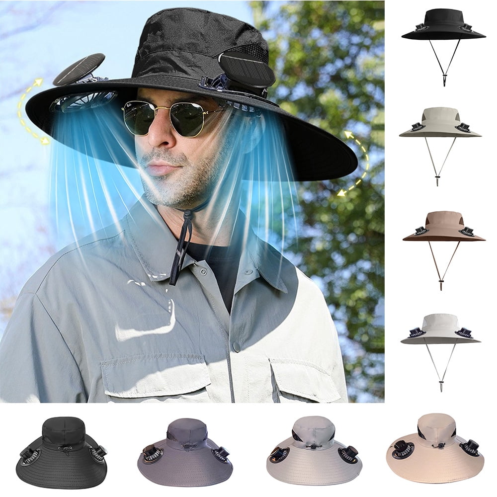 PALIFEUR Solar Fan Hat with 2 Solar Fan Wide Hat with Fans Solar Power ...