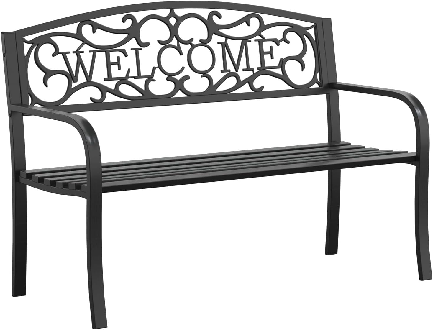 50" outdoor bench with welcome back, heavy-duty metal frame graden ...