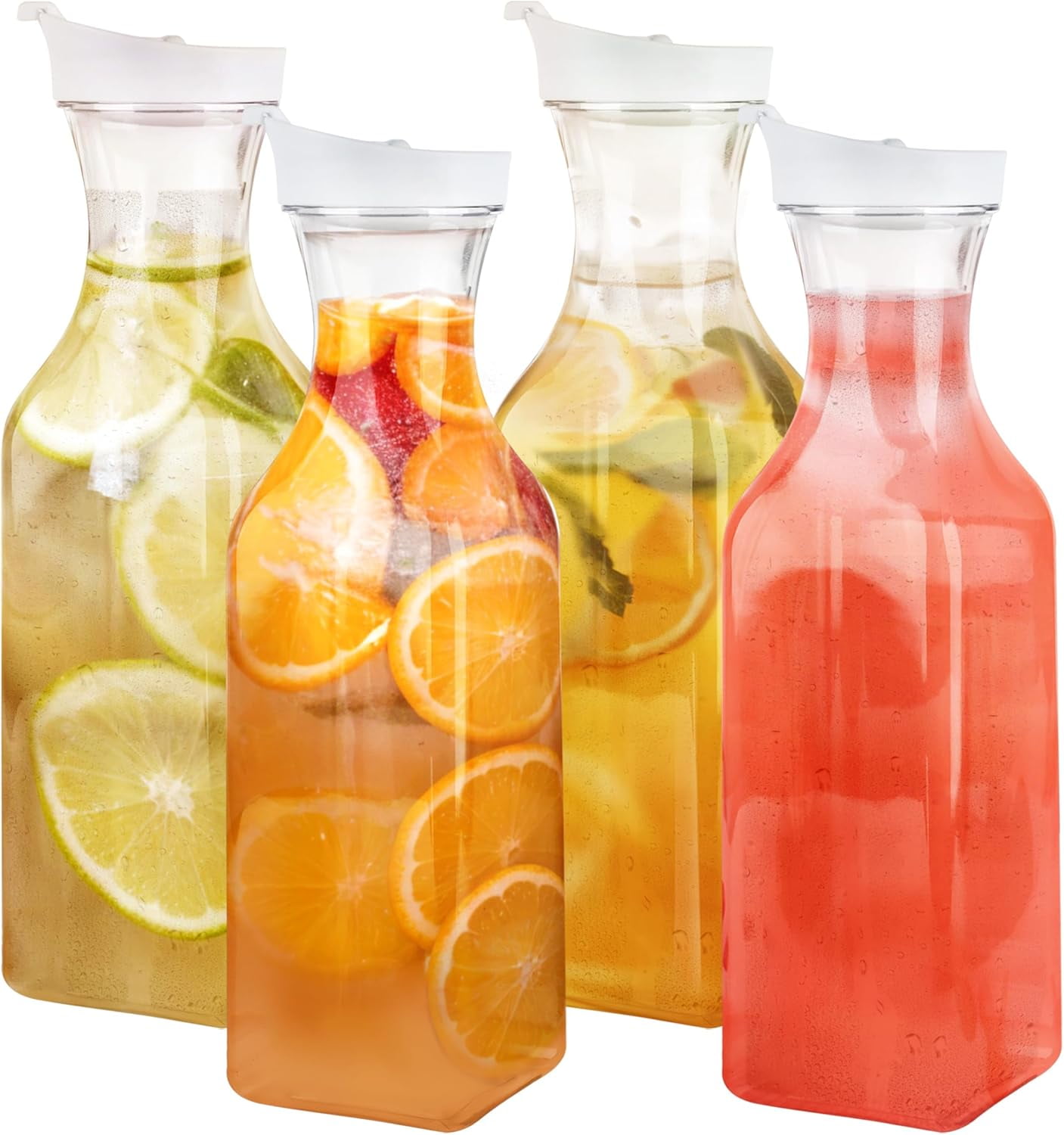 [50 oz - 4 Pack] Plastic Carafe with Lid, Large Capacity Square Base ...