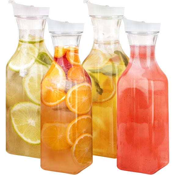 [50 oz - 4 Pack] Plastic Carafe with Lid, Large Capacity Square Base ...