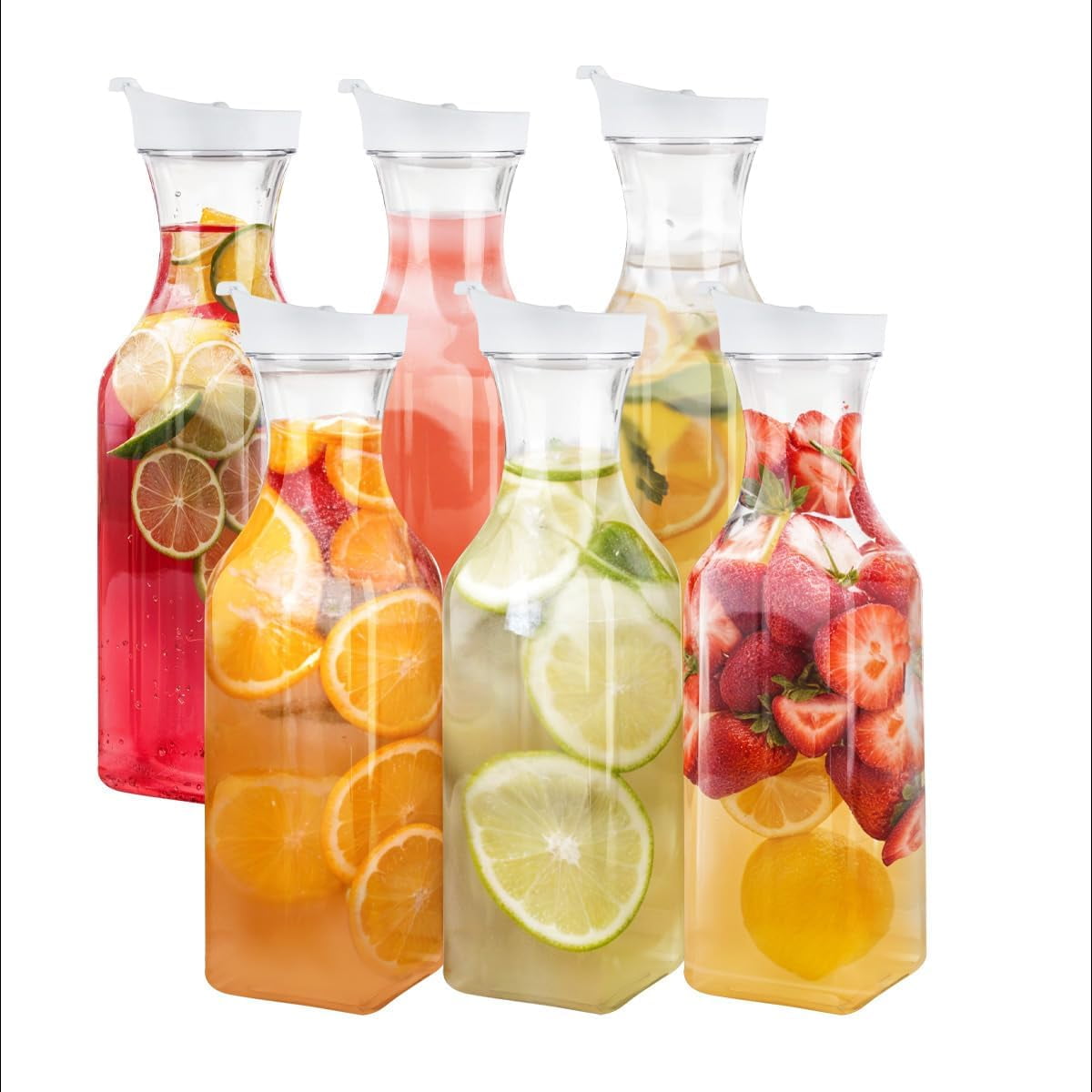 [50 oz - 4 Pack] Plastic Carafe with Lid, Large Capacity Square Base ...
