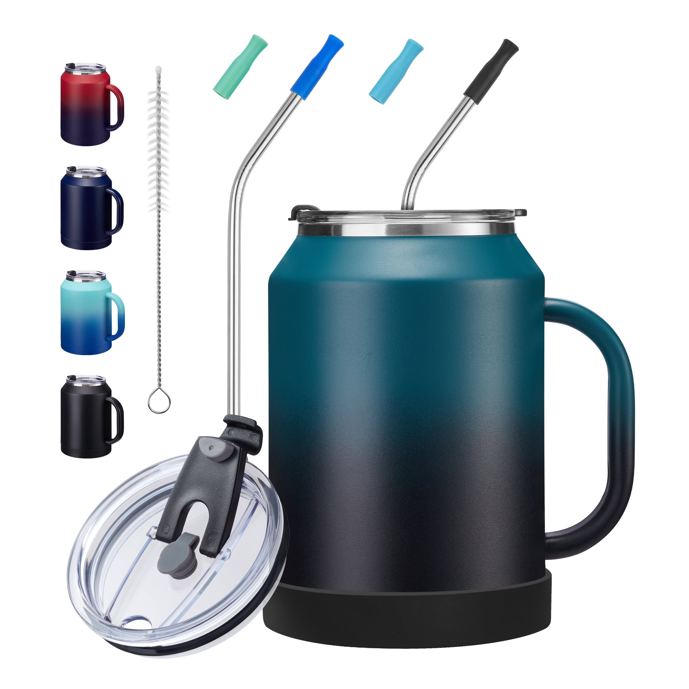 50 oz Coffee Mug Insulated Tumbler with Handle and Straw - Keep Cold ...