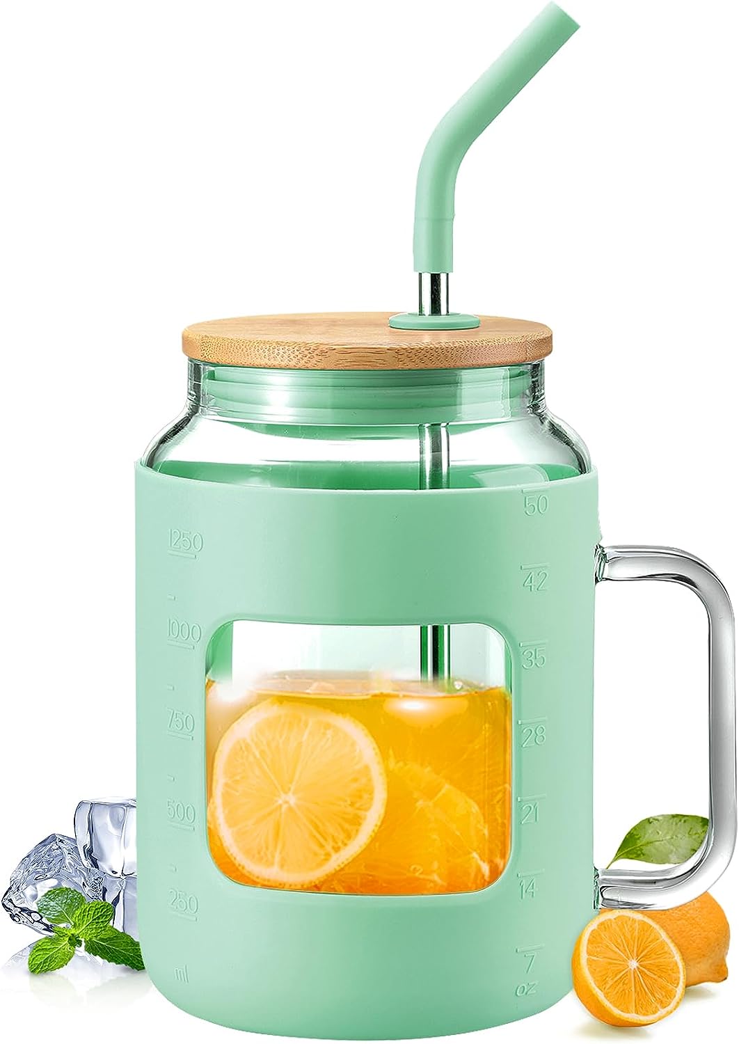 50 oz Glass Water Bottles with Silicone Sleeve,Glass Tumbler with Lid ...