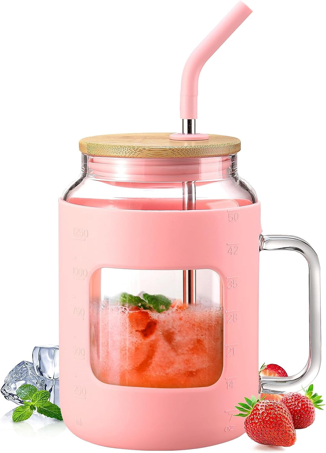 50 oz Glass Water Bottles with Silicone Sleeve,Glass Tumbler with Lid ...