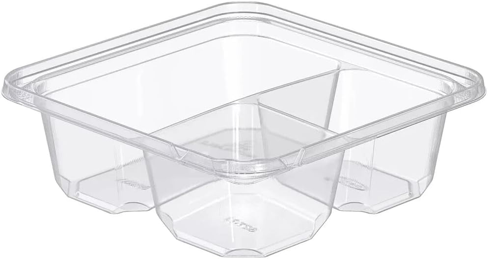 50 oz Rectangular Clear Food Storage 3 Compartment Containers with Lids ...
