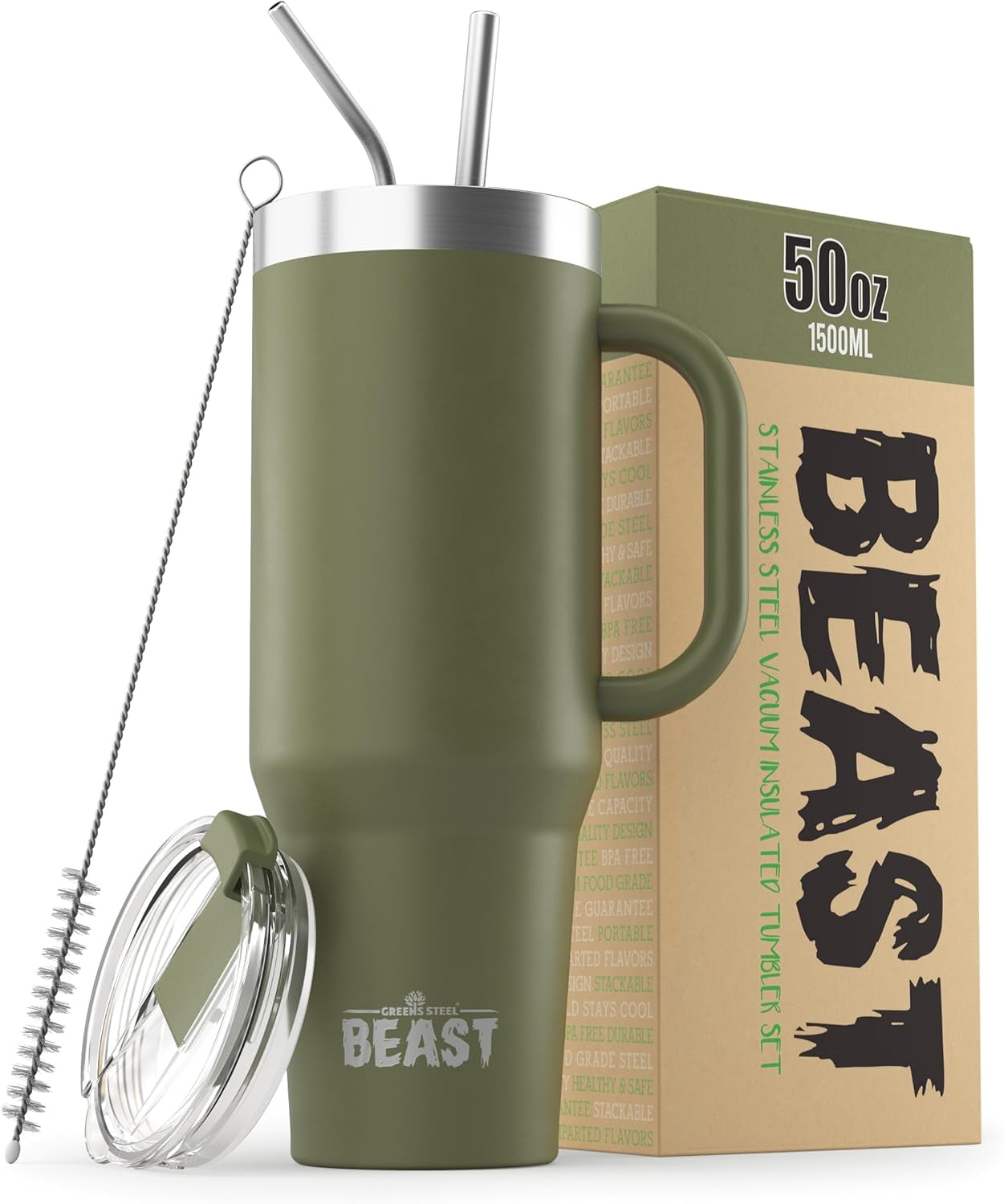 50 oz Tumbler Stainless Steel Vacuum Insulated Coffee Ice Cup Double ...