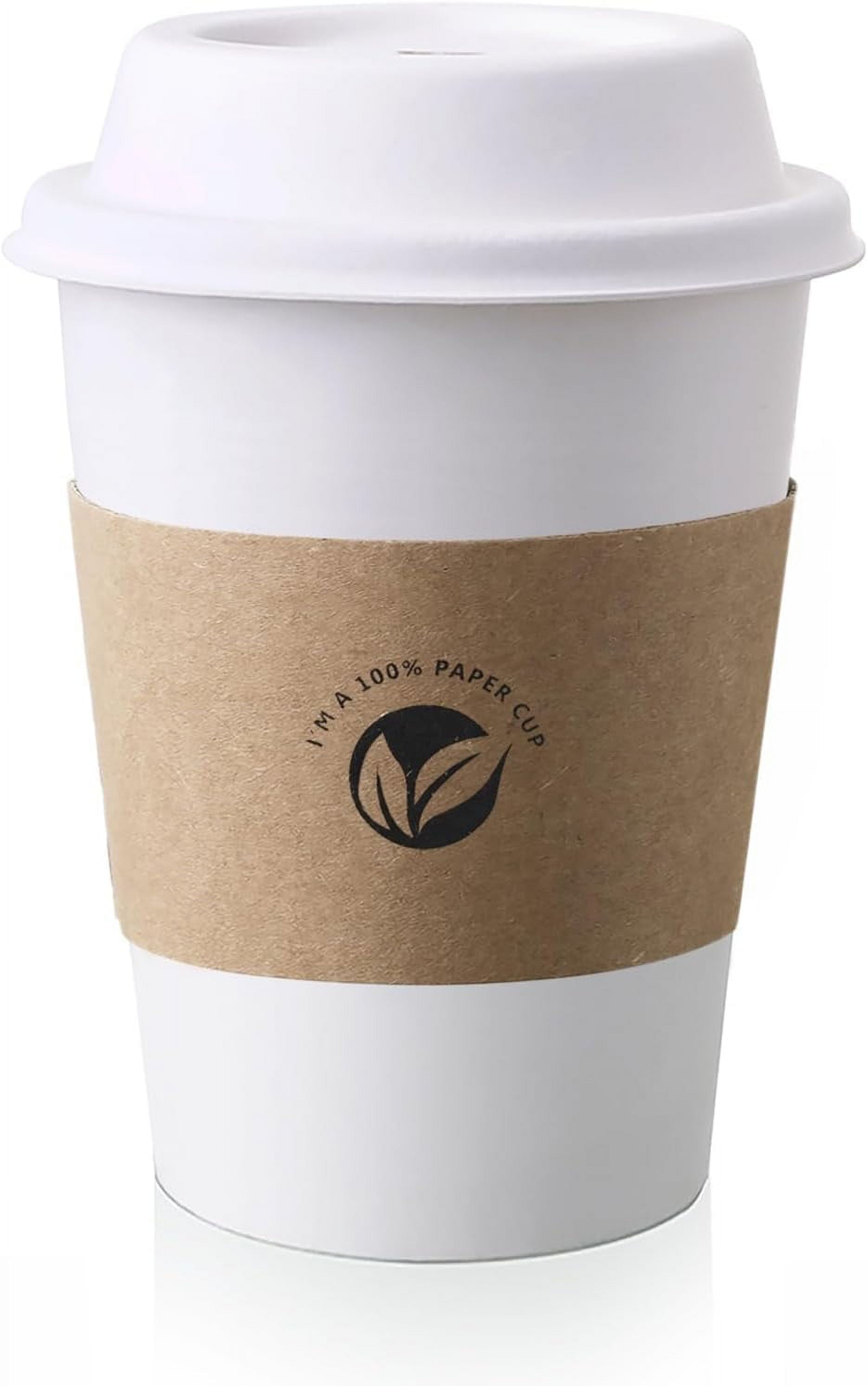 [50 pack] 12 oz Compostable Coffee Cups with Lids and Kraft Sleeves ...