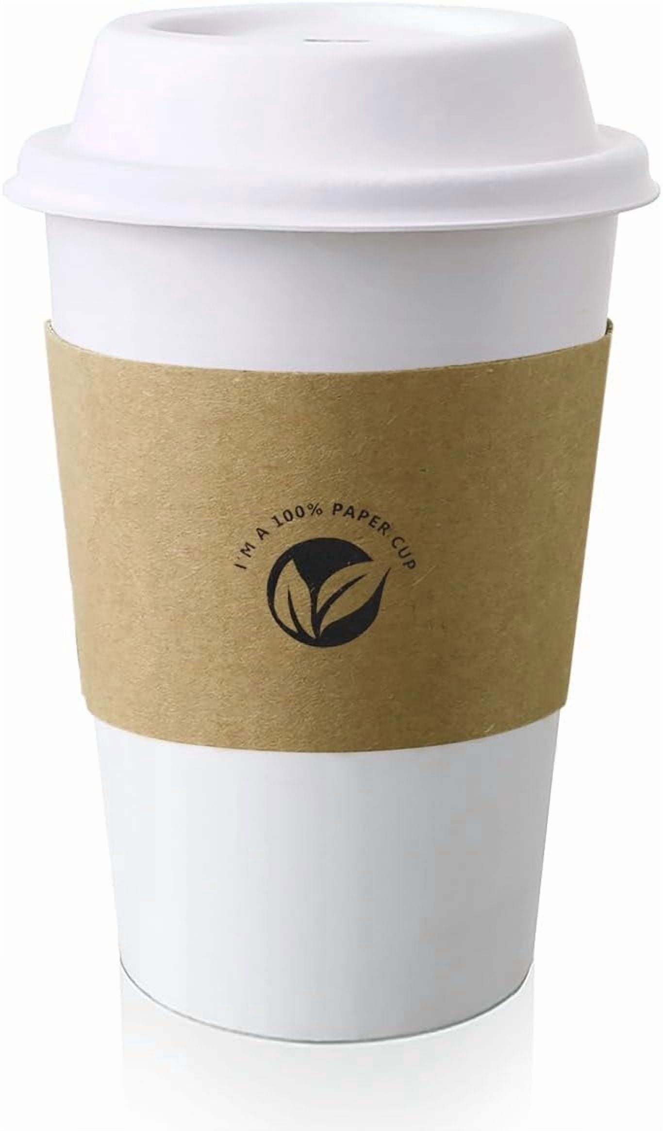 [50 pack] 16 oz Compostable Coffee Cups with Lids and Kraft Sleeves ...