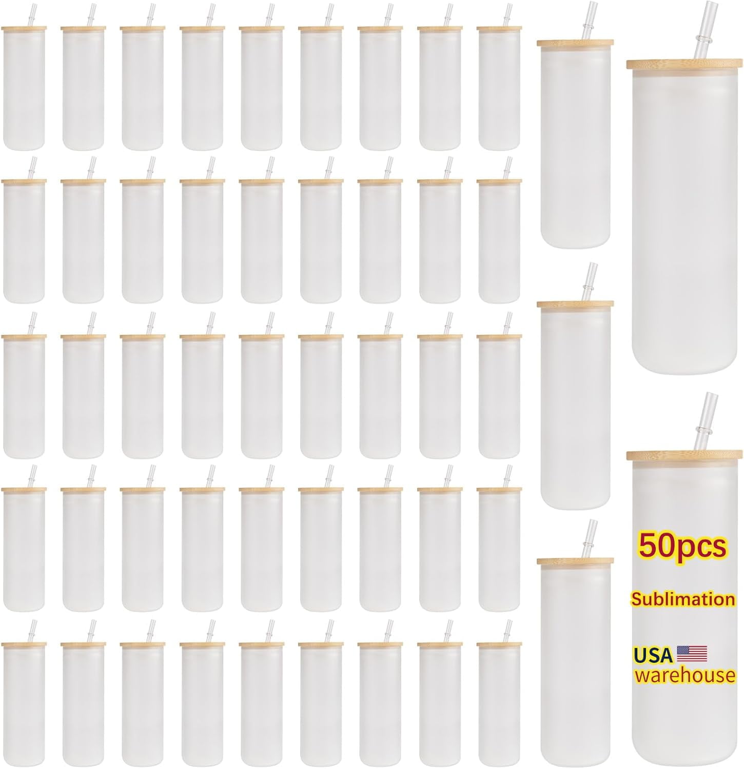 50 pack 25 oz frosted sublimation glass cans with lids and straws bulk ...