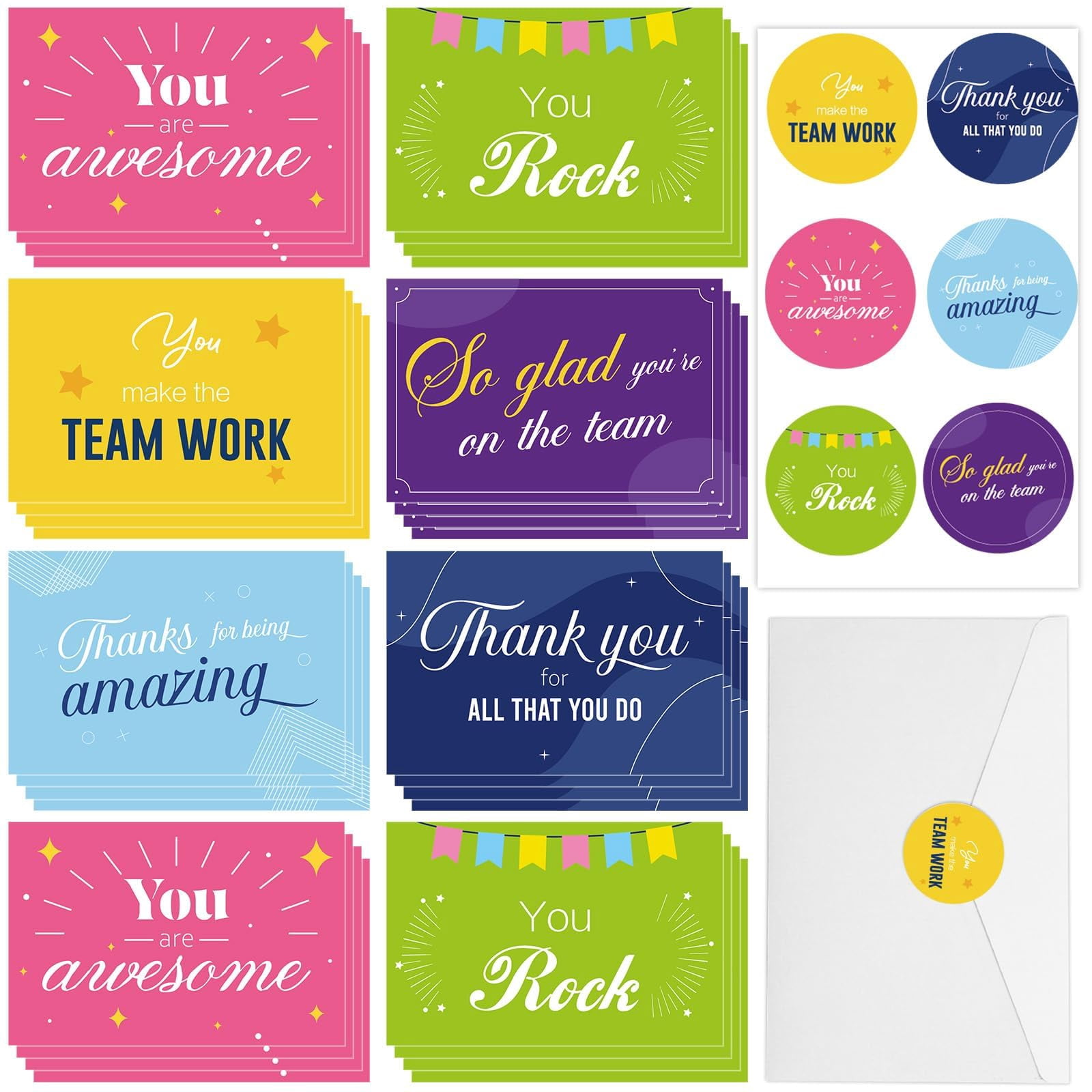 50 pack Appreciation TSF6 Cards with Envelopes Colorful Thank You Cards ...
