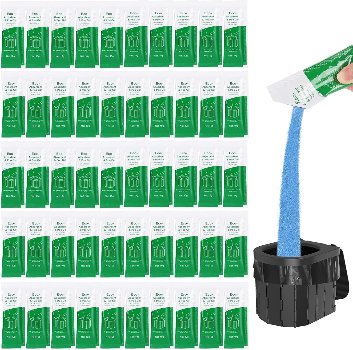 50 pack Portable Toilet Absorbent Gel Powder, Poo Gel for Camping ...