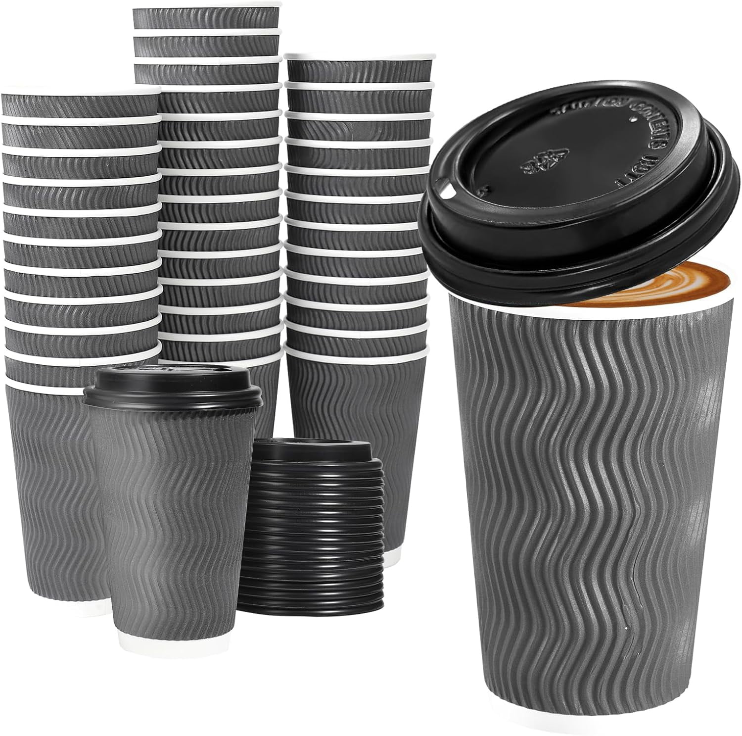 50 packs -16 ounce insulated disposable coffee cup with lid, paper ...