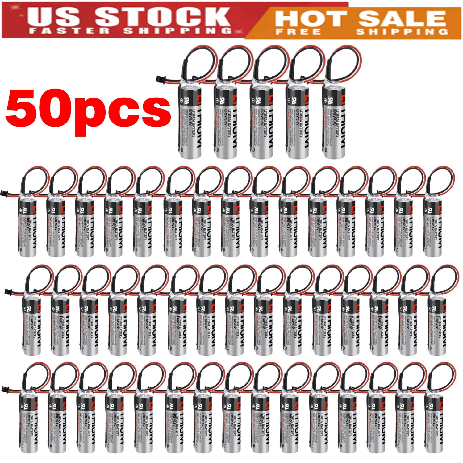 (50-packs )ER6VC119A ER6V/3.6V 3.6V 2400mAh PLC Battery Lithium Battery with Black Plug For ...