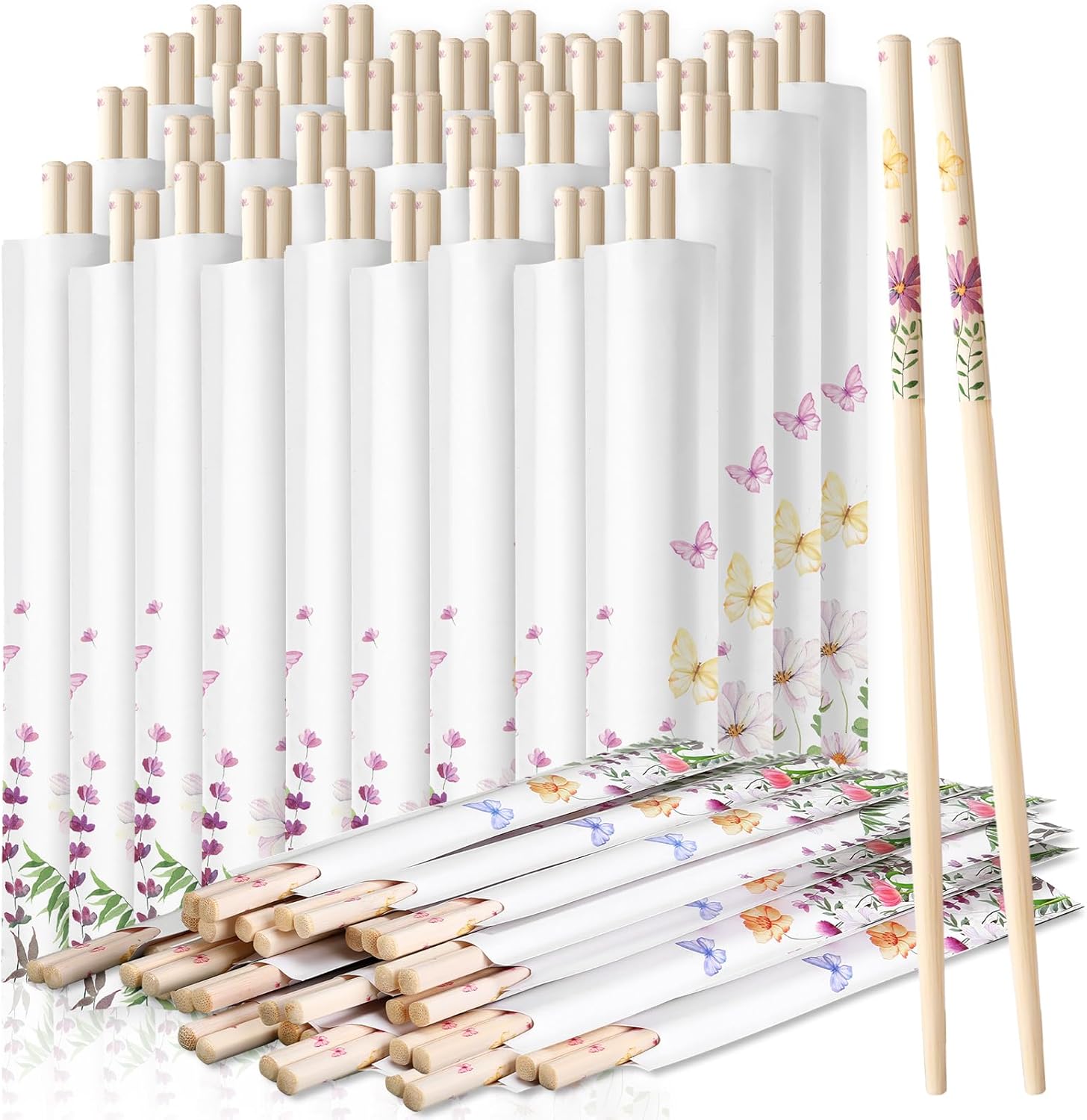 50 pairs cherry blossom chopsticks bulk with sleeved blue flower ...