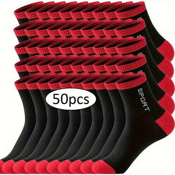 50 pairs of men's and women's mid-length socks, breathable and sweat ...