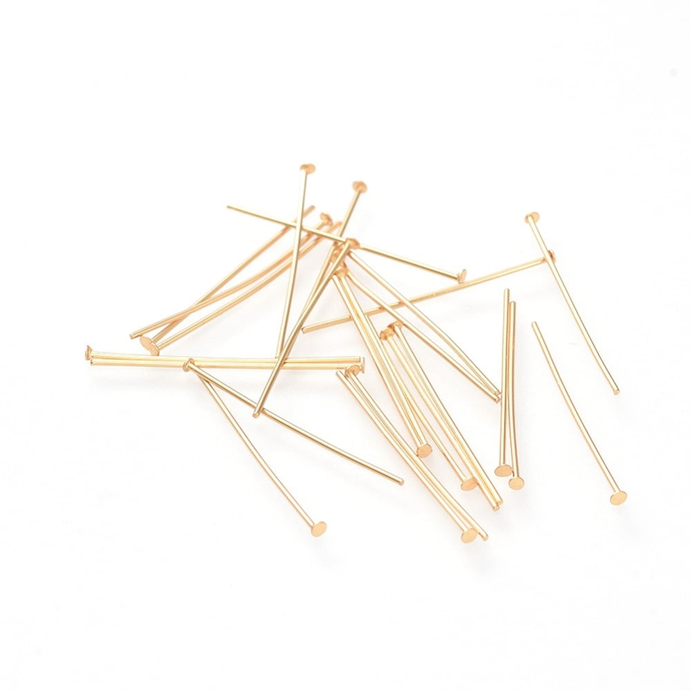 50 pc 304 Stainless Steel Flat Head Pins Real 18K golden Plated 25x0 ...