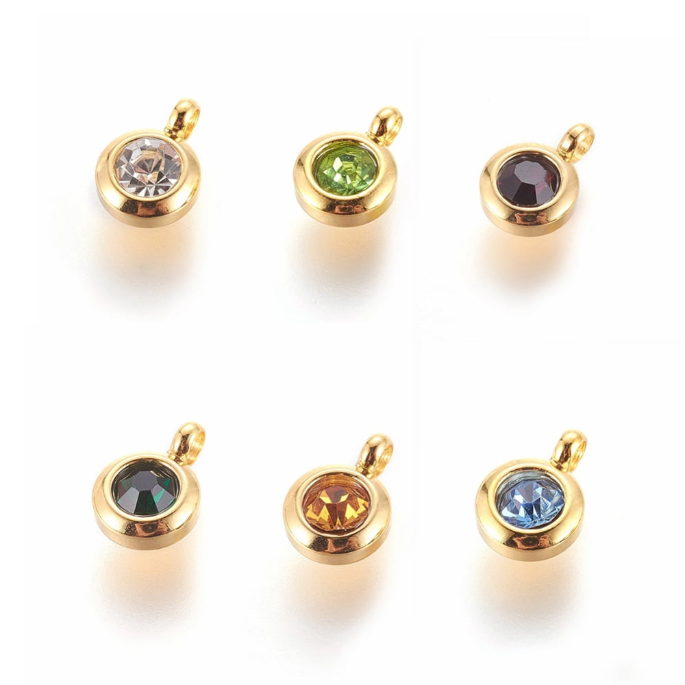 50 pc 304 Stainless Steel Rhinestone Charms Flat Round Mixed Color 9 ...