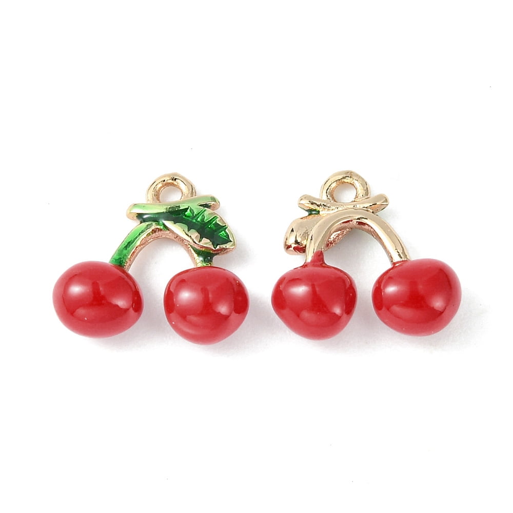 50 pc Brass Enamel Charms Imitation Fruit Light Gold Cherry Charm Red ...