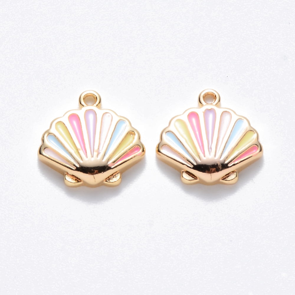 50 pc Brass Enamel Charms Nickel Free Scallop Shape Real 18K golden ...