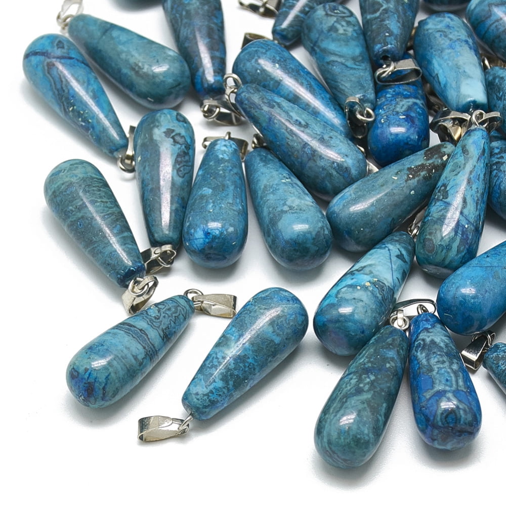 50 pc Dyed Natural Blue Agate Pendants with Stainless Steel Snap On ...