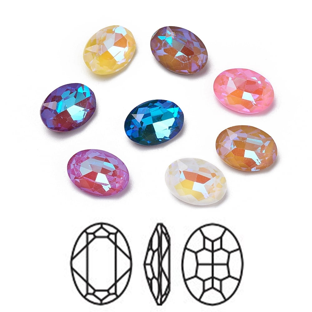 50 pc Glass Rhinestone Cabochons Mocha Fluorescent Style Pointed Back ...