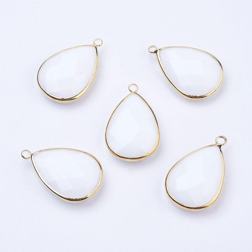 50 pc Golden Tone Brass Glass Teardrop Pendants Faceted Snow 18x10x5mm ...