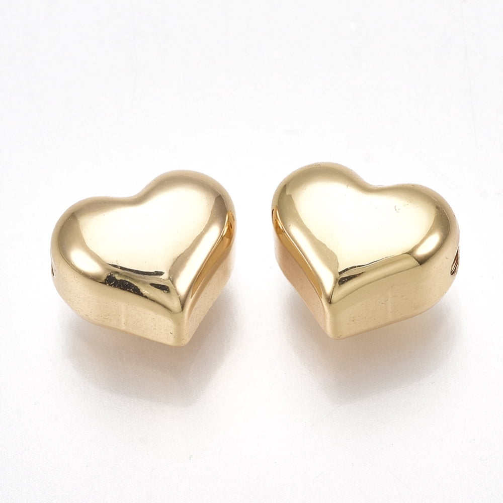 50 pc Ion Plating(IP) 304 Stainless Steel Beads Heart Real 18K Gold ...