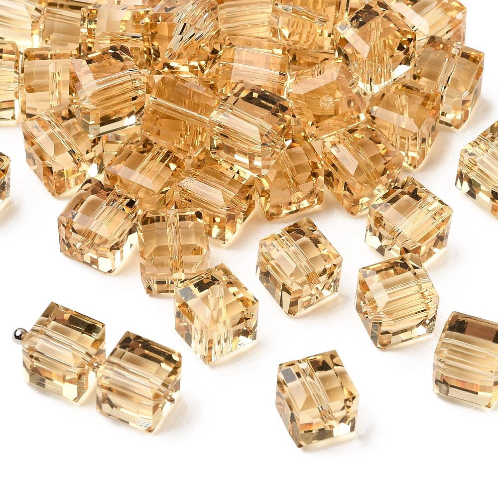 50 pc K9 Glass Imitation Austrian Beads Grade AAA Faceted Cube Gold ...