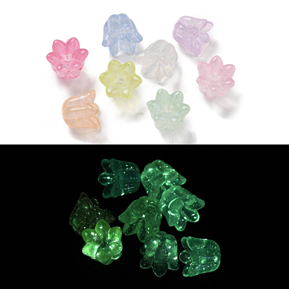 50 pc Luminous Acrylic Beads with Glitter Powder Glow in the Dark Beads ...