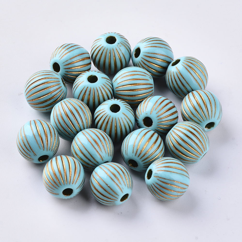 50 pc Plating Acrylic Beads Golden Metal Enlaced Round Dark Turquoise ...
