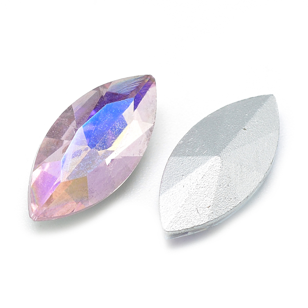 50 pc Pointed Back Glass Rhinestone Cabochons Back Plated Faceted AB ...