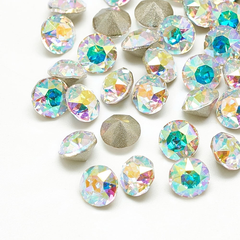 50 pc Pointed Back Glass Rhinestone Cabochons Back Plated Faceted ...