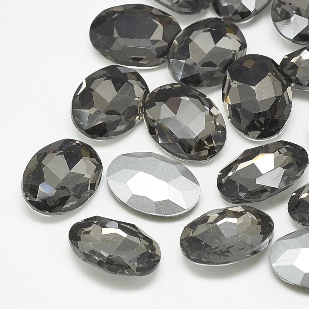 50 pc Pointed Back Glass Rhinestone Cabochons Back Plated Faceted Oval ...