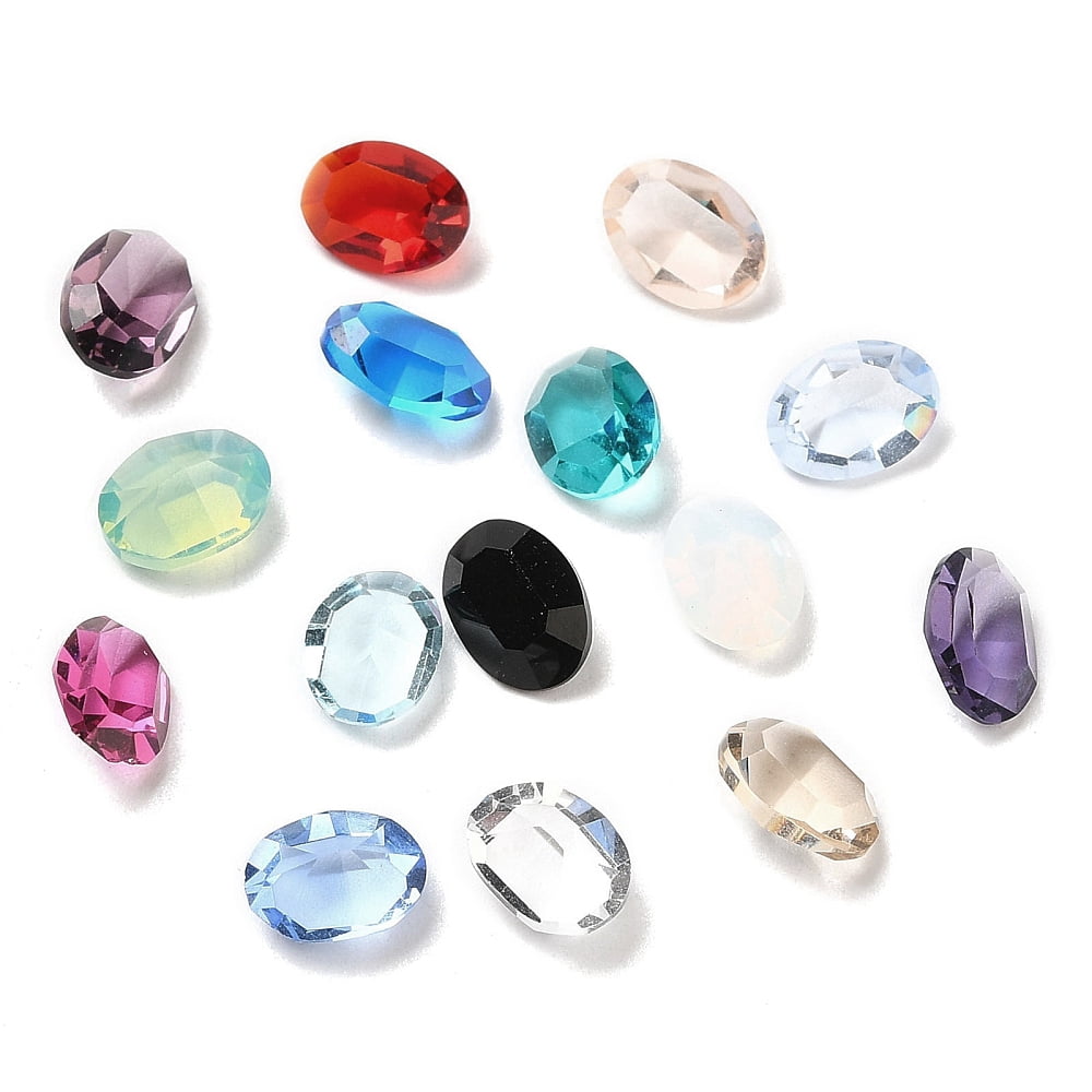 50 pc Pointed Back Glass Rhinestone Cabochons Faceted Oval Mixed color ...