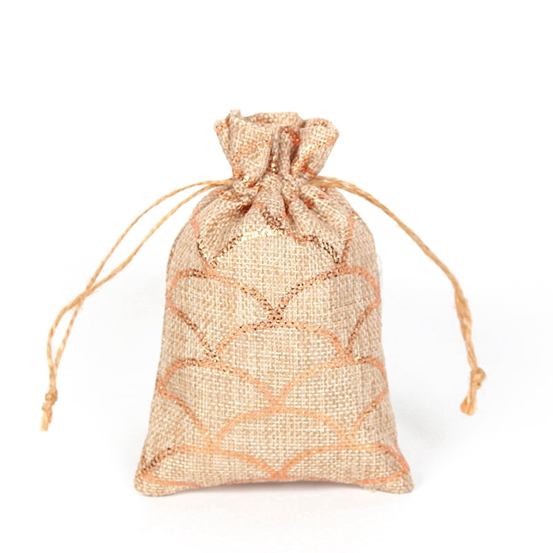50 pc Rectangle Hot Stamping Burlap Packing Pouches Drawstring Bags for ...