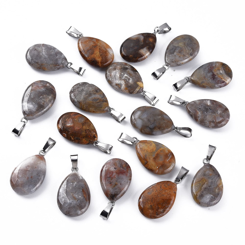 50 pc Teardrop Dyed Natural Crazy Agate Obsidian Pendants with Platinum ...