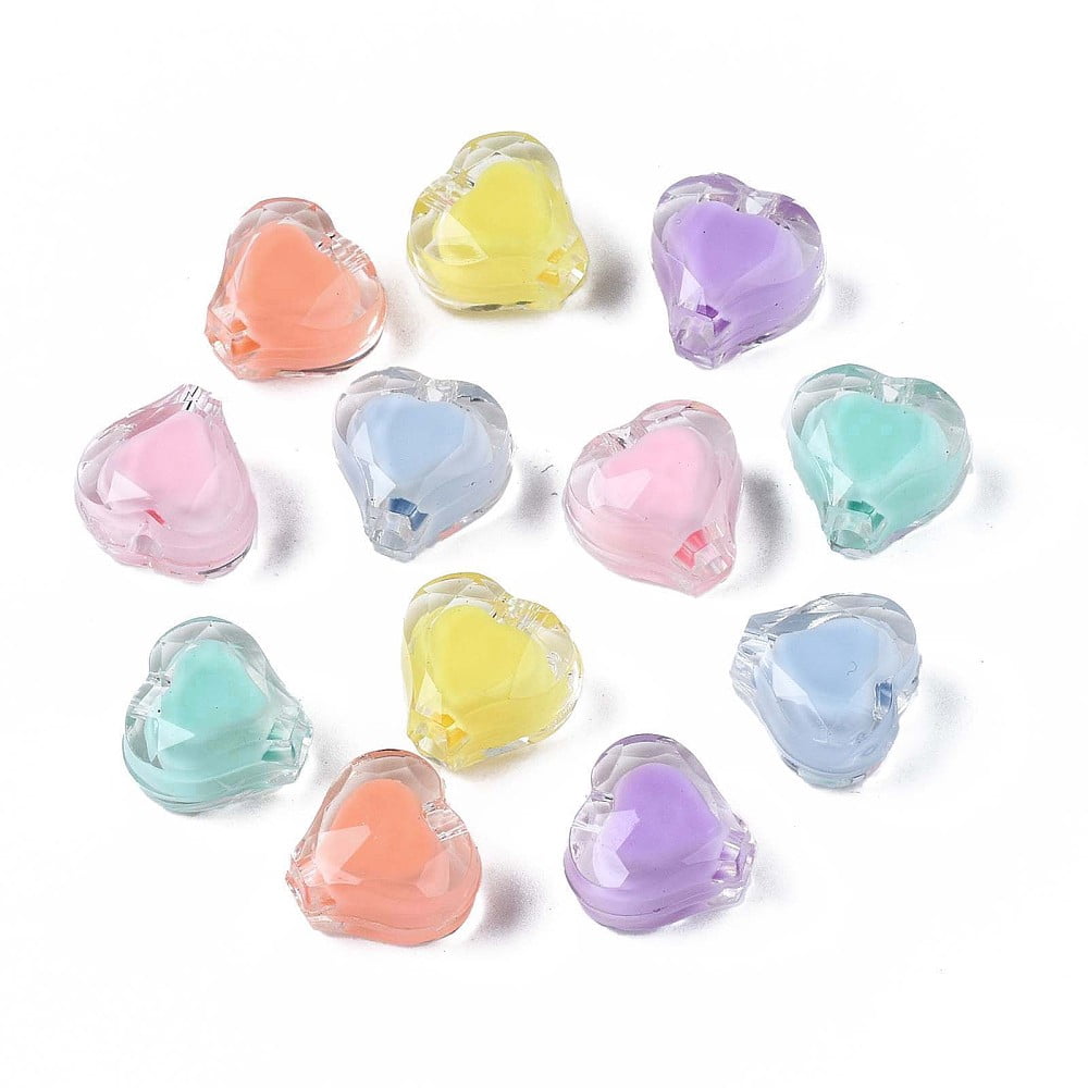 50 pc Transparent Acrylic Beads Bead in Bead Heart Mixed Color 11x11 ...