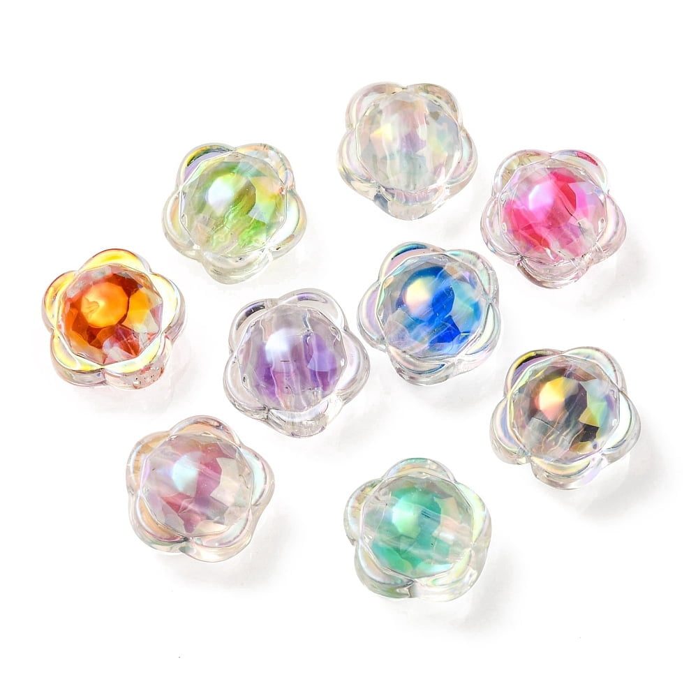 50 pc UV Plating Rainbow Iridescent Acrylic Beads Two Tone Bead in Bead ...