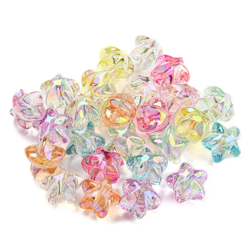 50 pc UV Plating Transparent Acrylic Beads Iridescent Star Mixed color ...