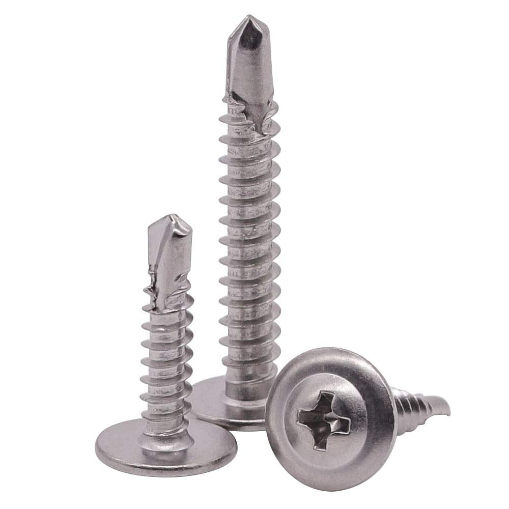 (50 pcs) #10 x 1-3/4" Stainless Wafer Head Self Drilling Screw, Modified Truss Head Self Driller ...