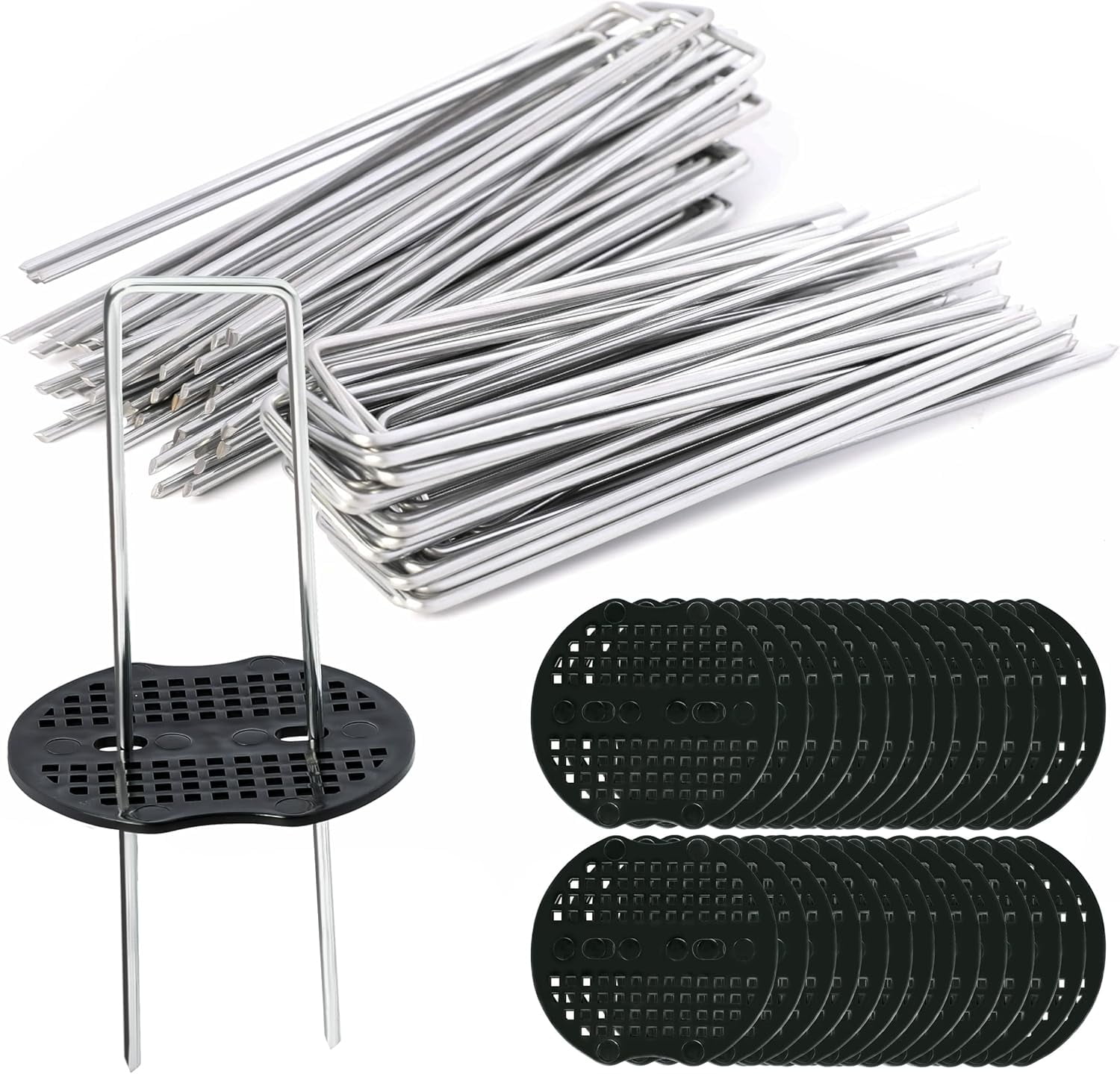 50 pcs 6 inch U-Shaped Landscape Staples and 50 pcs Fixing Gasket Sets ...