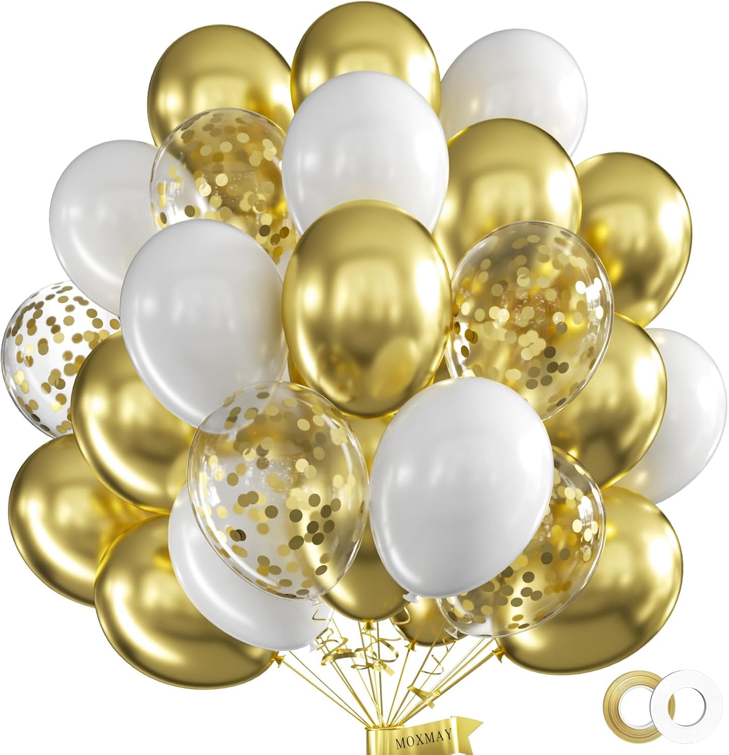 50 pcs Balloons Set for Parties, Chrome Confetti Silver White Party ...