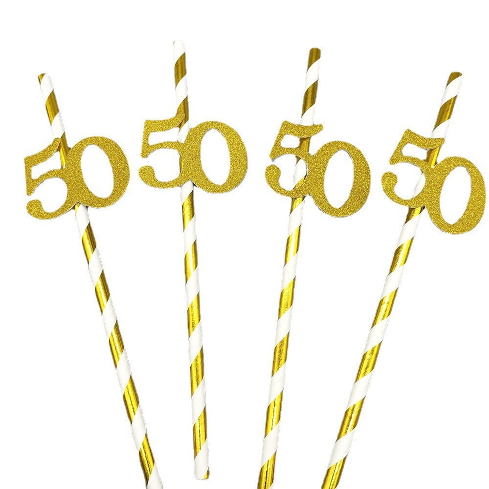 50 pcs Birthday Straws & Number Cutouts, 50th Birthday Straws, Rose ...