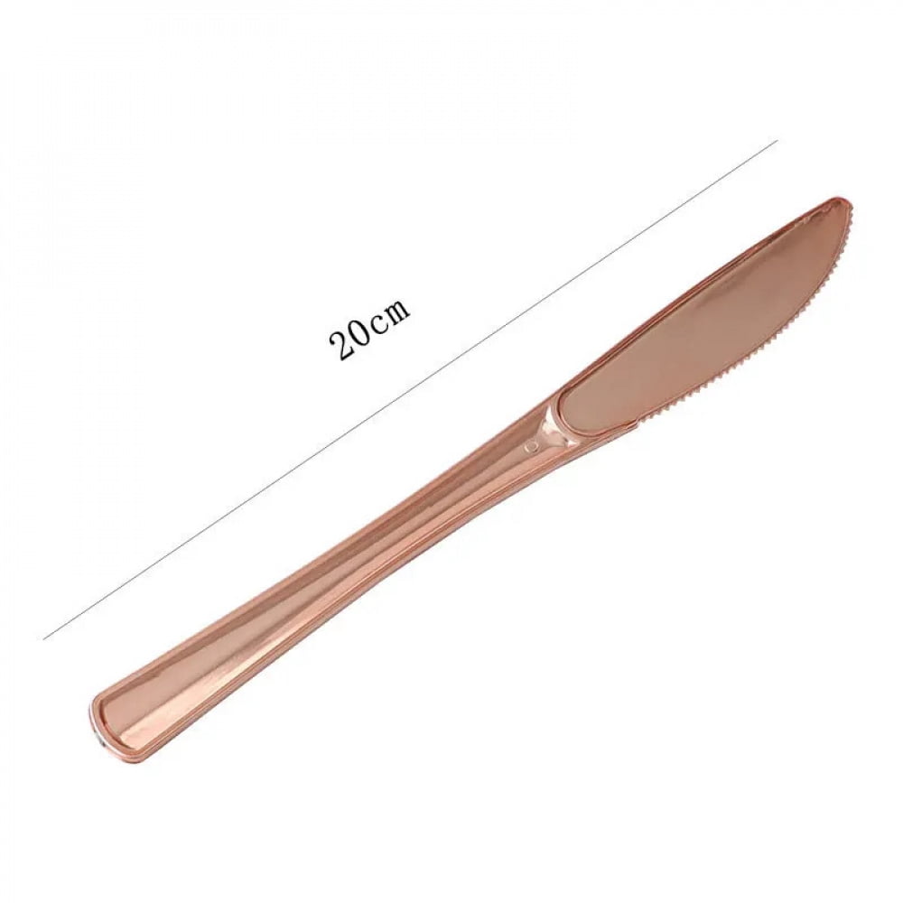 50 pcs Golden Rose Gold Plastic Cutlery Set Crystal Clear Cutlery-set ...