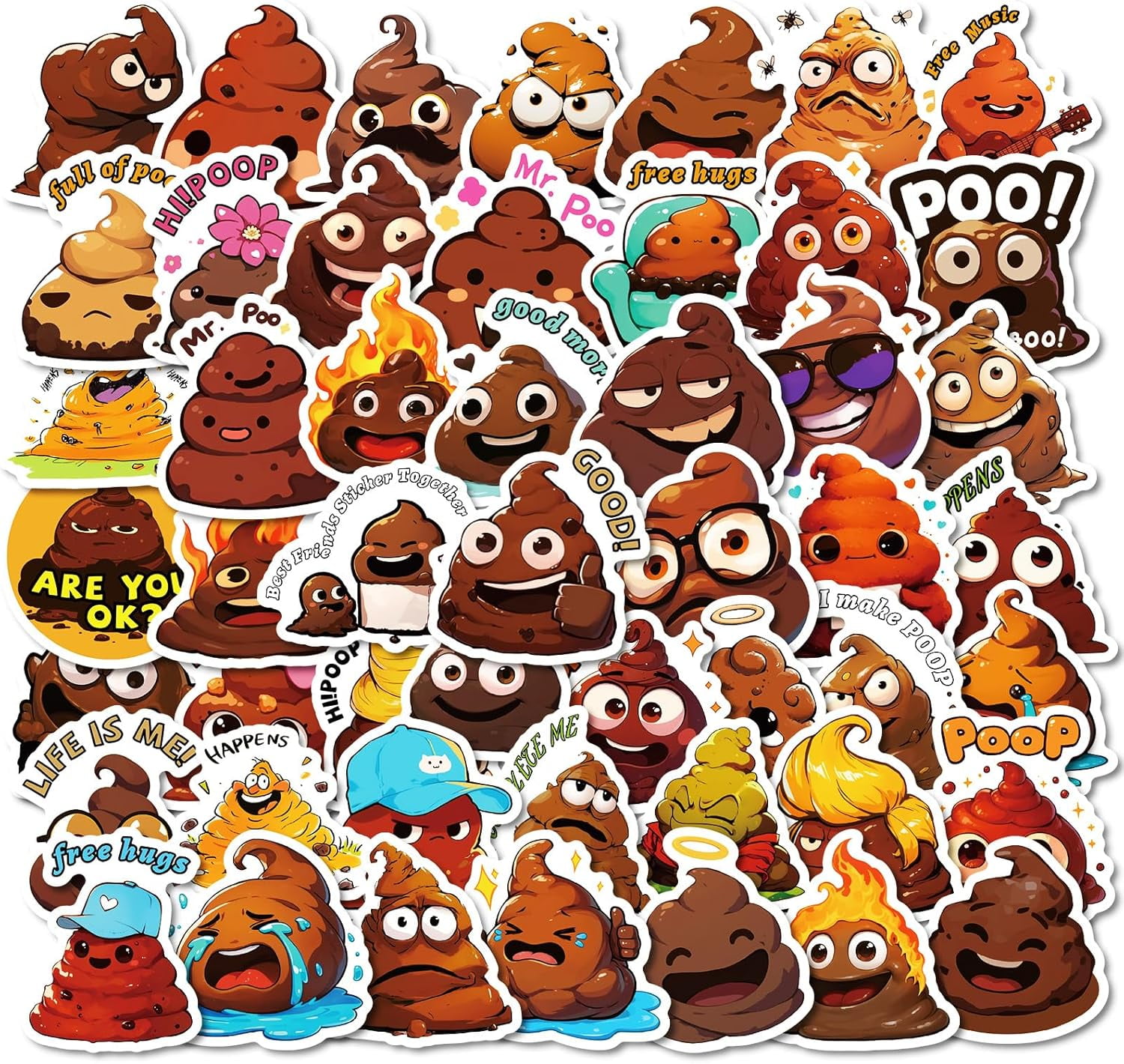 50 pcs, Spoof Poop Sticker, Funny Meme Stickers, Water Bottle Stickers ...