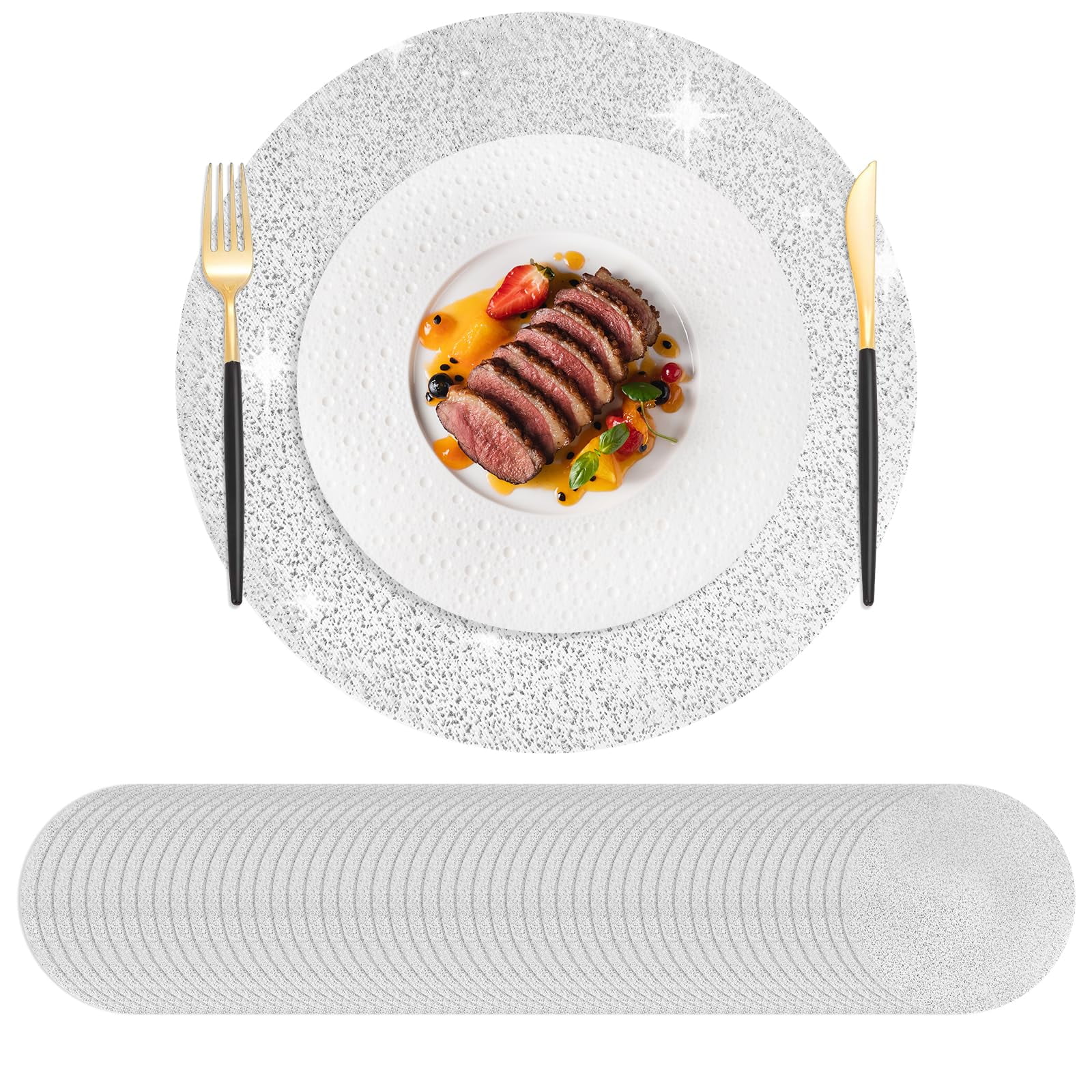 50 pcs disposable silver placemats set metallic 13 inch round foil mesh ...