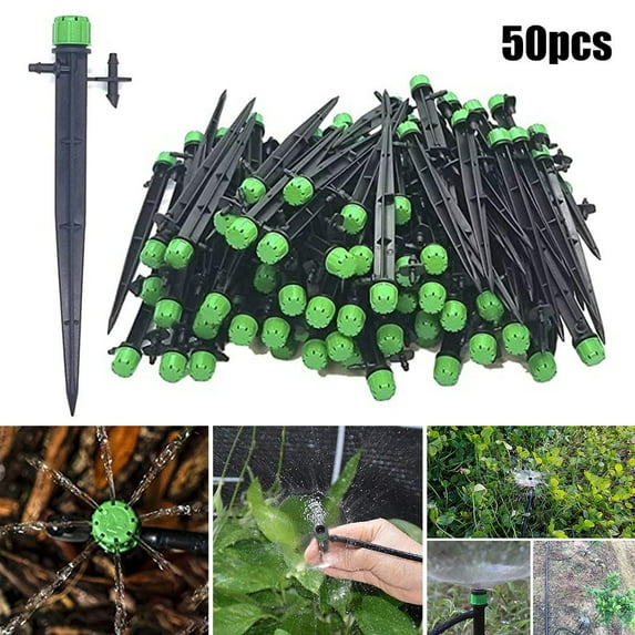 50 pcs/set Micro Bubbler Drip Irrigation Adjustable Emitter Stake Water ...