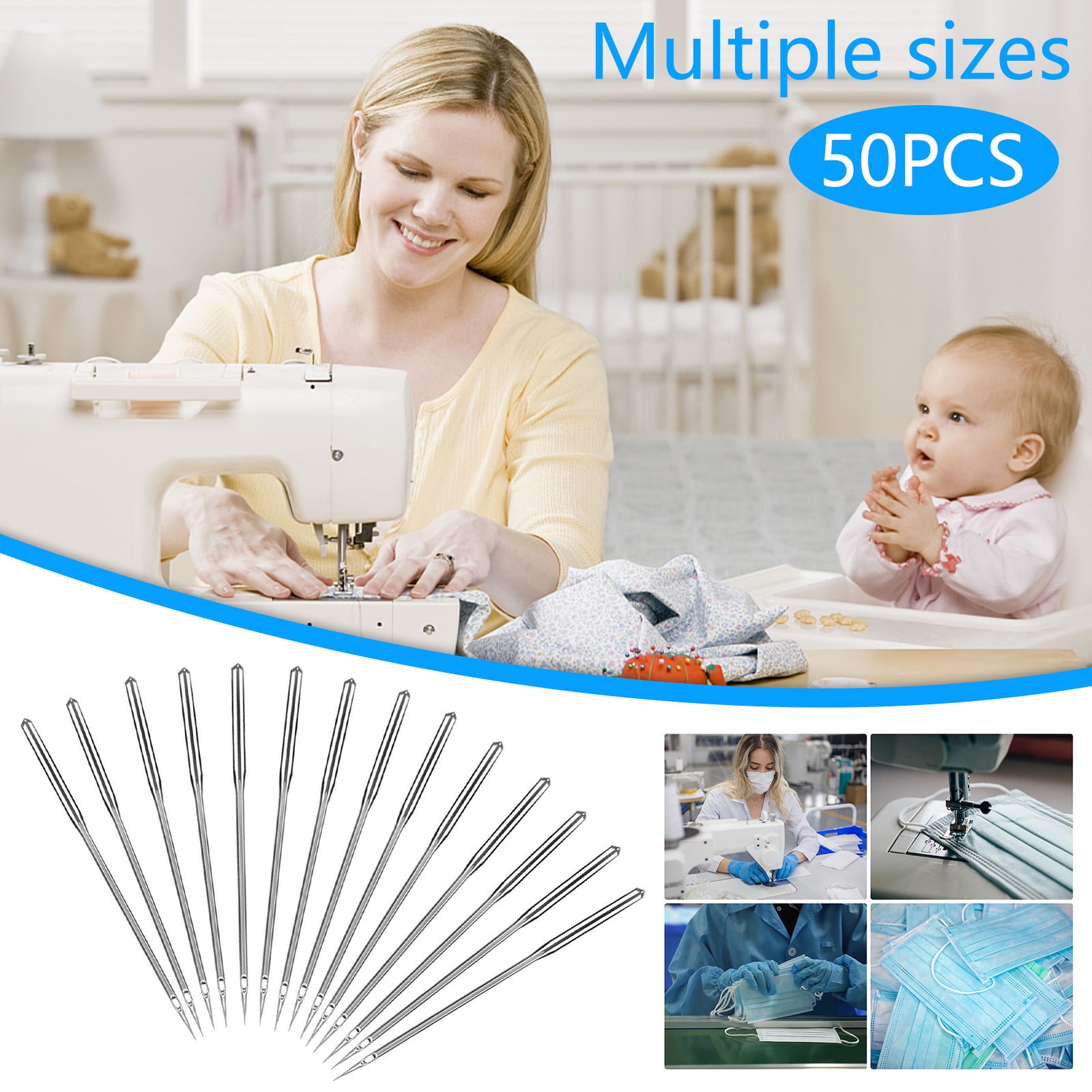 50-piece Sewing Machine Needle Set with 5 Sizes 11-18 for Light to ...