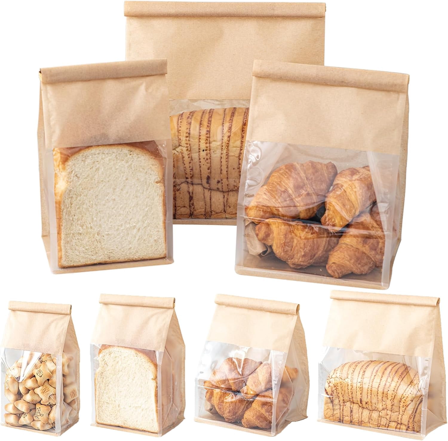 50-piece bread bag set with tin closure, made of brown kraft paper ...